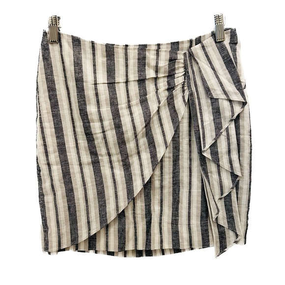 INTERMIX | Skirts | Intermix Faux Wrap Mini Skirt Small Linen Striped ...